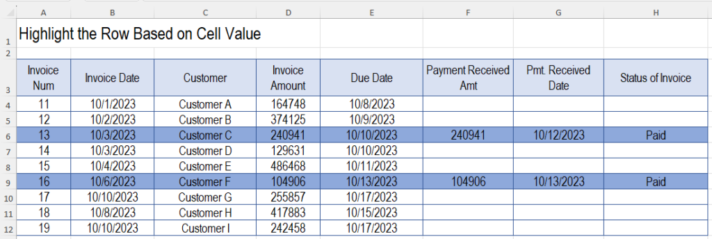 Auto Highlight Row Based on Value in a Cell of Column in Excel – Learn ...
