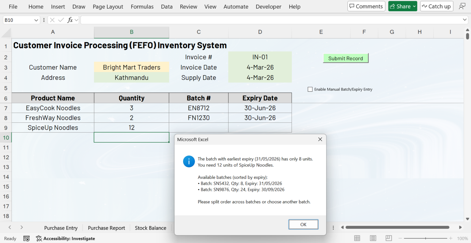 Download FIFO Inventory Management Sheet in Excel