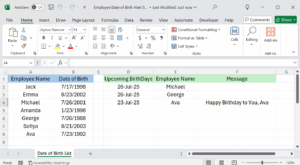 Automatic Birthday Reminder Sheet in Microsoft Excel - Learn Excel and ...